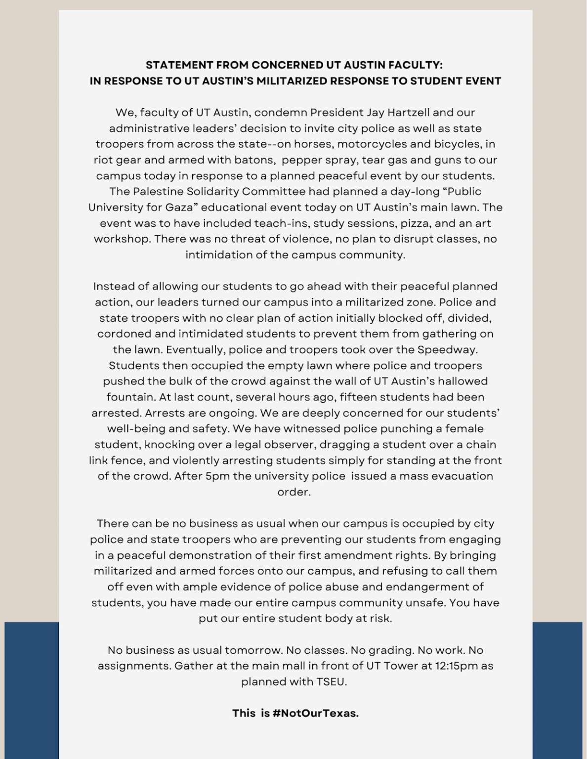 UT Austin Faculty Strike in Solidarity With Pro-Palestine Student ...