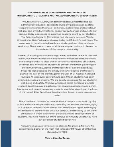 UT Austin Faculty Strike in Solidarity With Pro-Palestine Student ...
